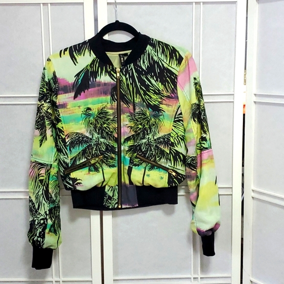 Want & Need | Jackets & Coats | Want Need Bomber Jacket With Tropical ...
